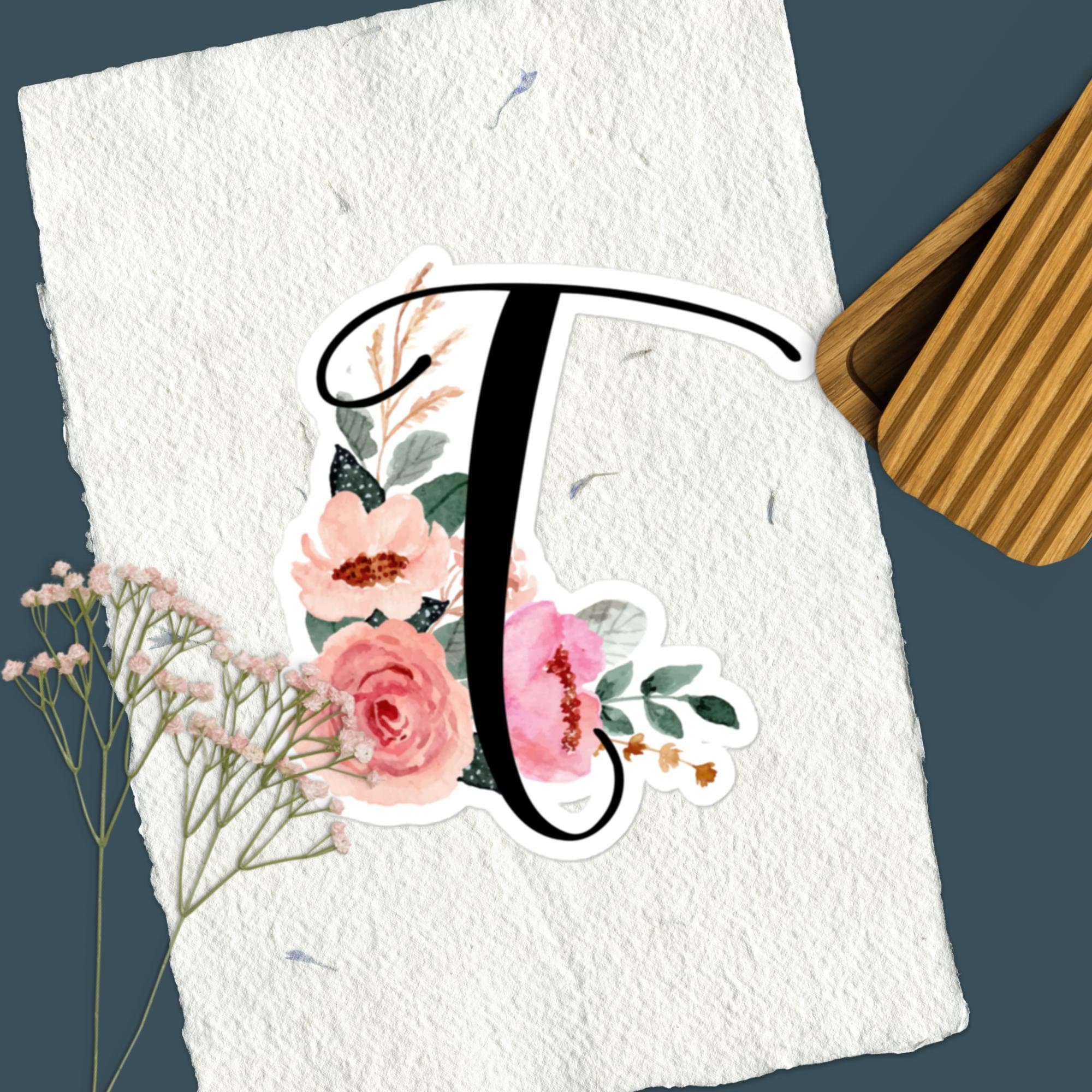 Letter T Floral Font Alphabet Sticker Floral Letter for Scrapbooking ...