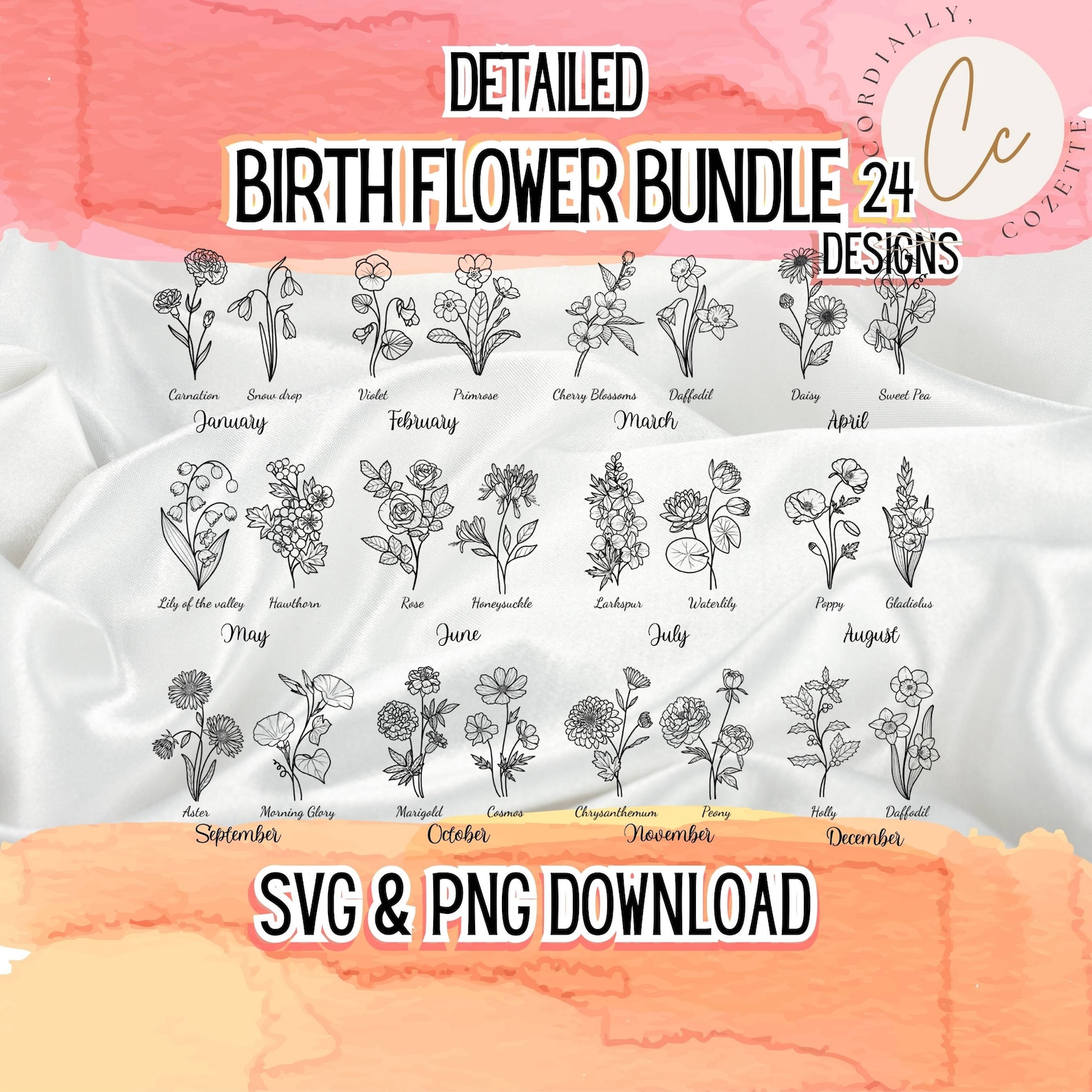 Birth Month Flower SVG Bundle Birth Flower Svg, Botanical Svg ...