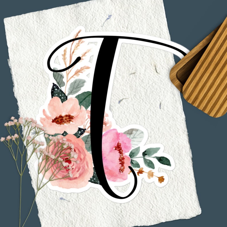Letter T Floral Font Alphabet Sticker Floral Letter for Scrapbooking ...