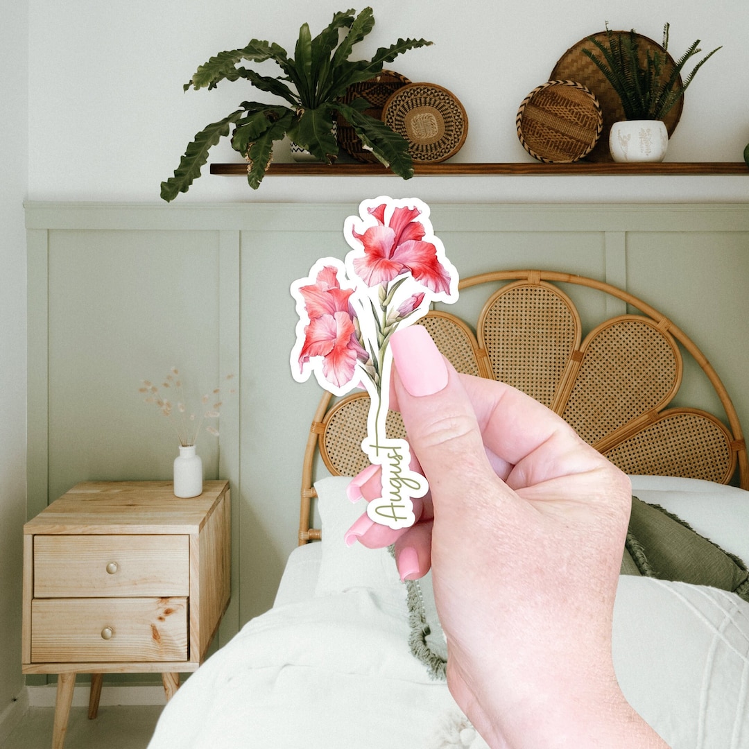 August Birth Flower Sticker Gift for Her Laptop Sticker for Water ...