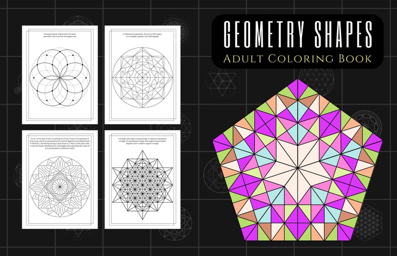 Printable PDF Geometry Shapes Adult & Teen Coloring Book: Geometric ...