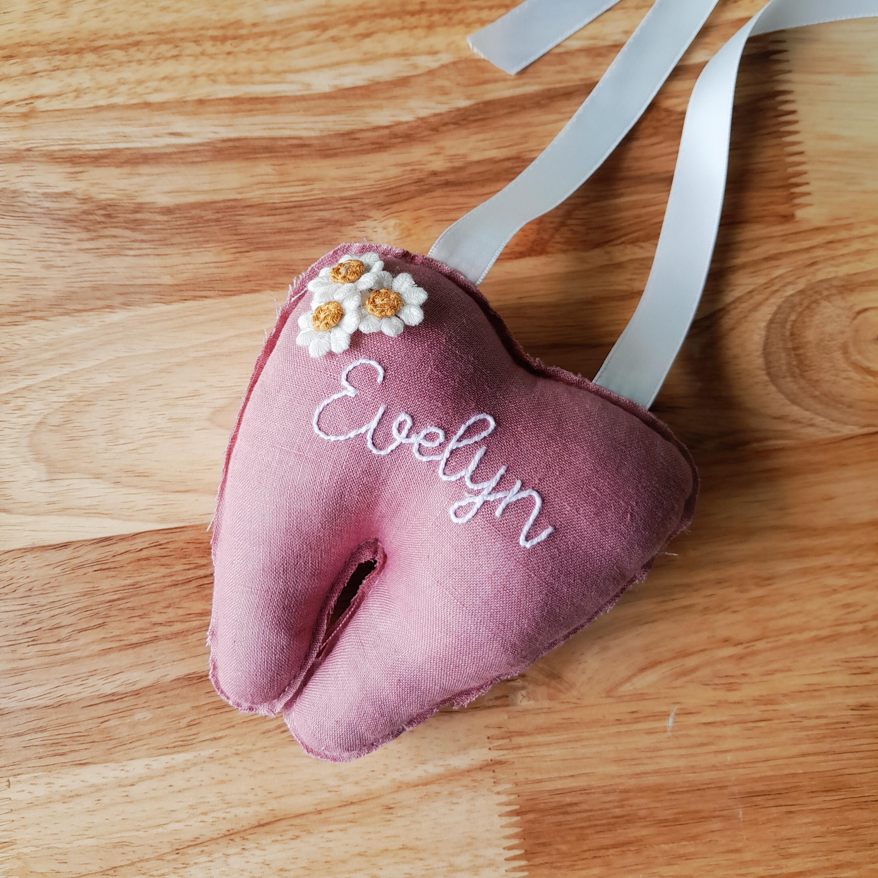 Custom Name Tooth Fairy Pillow With Pocket, Hand Embroidered Name Tooth ...