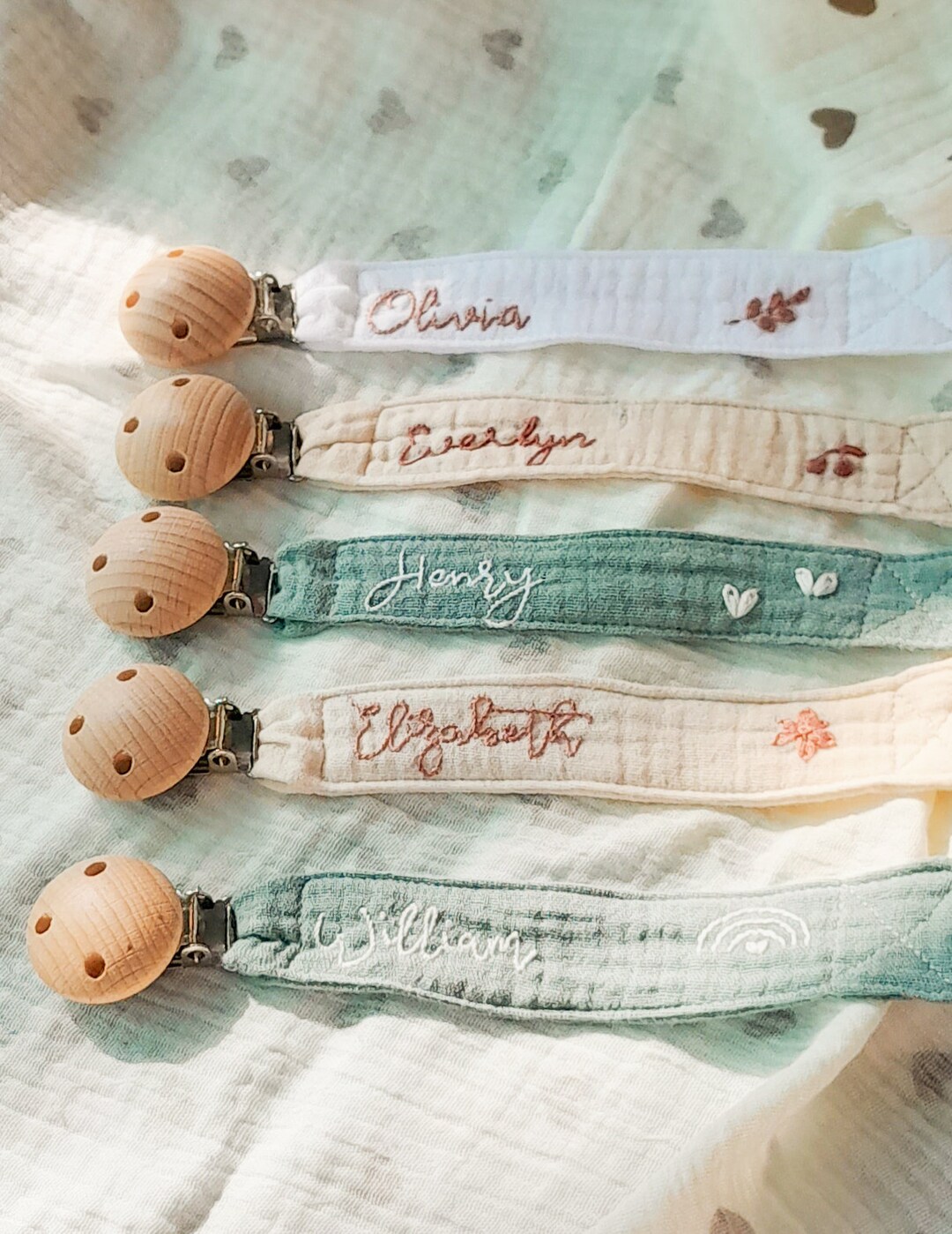 Personalized Pacifier Clip Holder in Cotton Gauze, Personalized Fabric ...