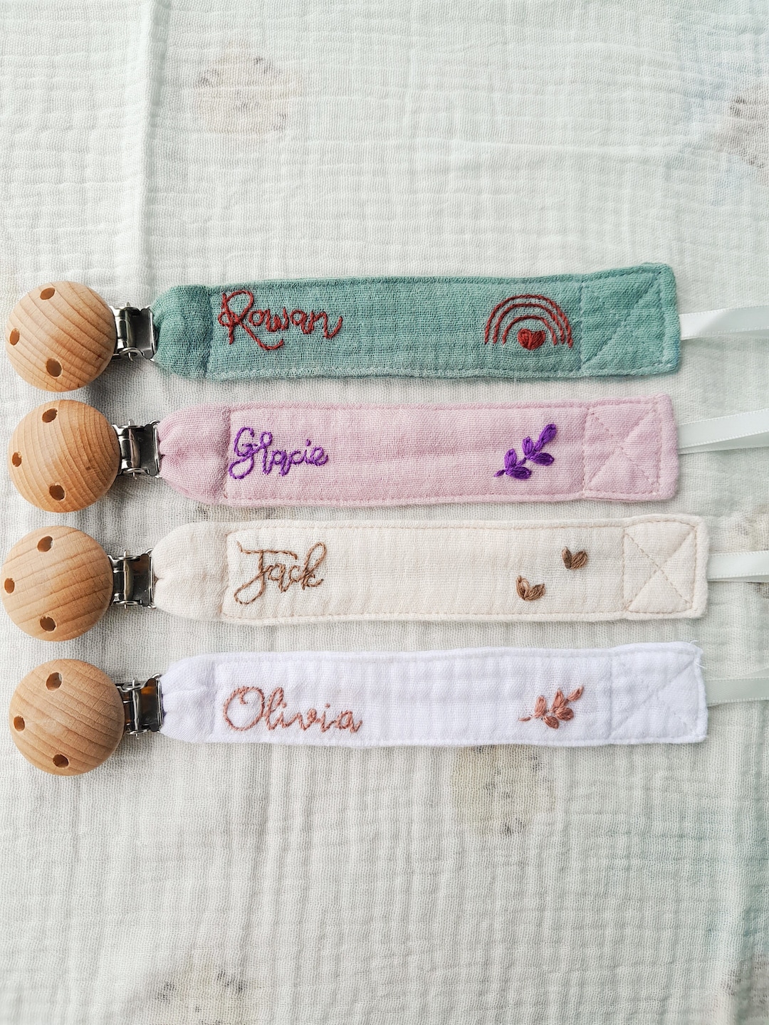 Hand Embroidery Custom Pacifier Clip Holderpersonalized - Etsy