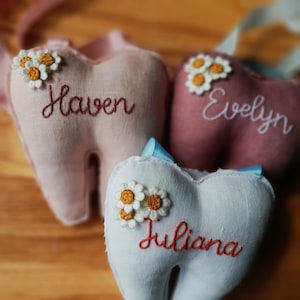 Custom Name Tooth Fairy Pillow With Pocket, Hand Embroidered Name Tooth ...