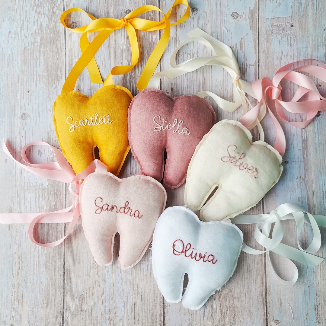Custom Name Tooth Fairy Pillow With Pocket, Hand Embroidered Name Tooth ...