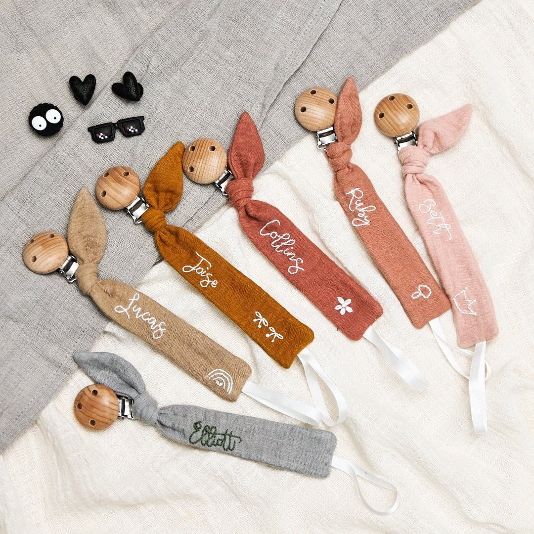 Personalized Pacifier Clip Holder in Cotton Gauze, Personalized Fabric ...