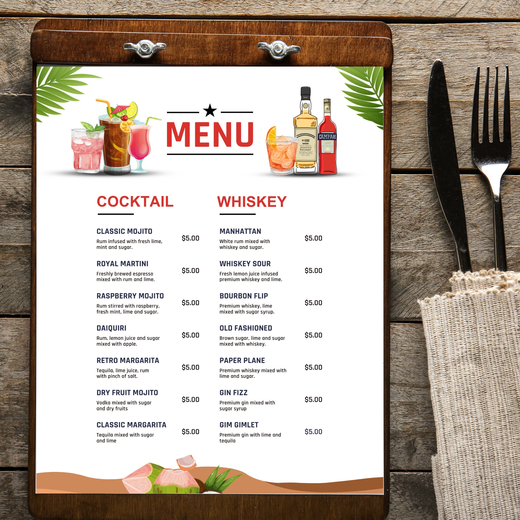 Modern Illustrated Cocktail Menu, Bar Menu Design, Drink List, Lounge ...