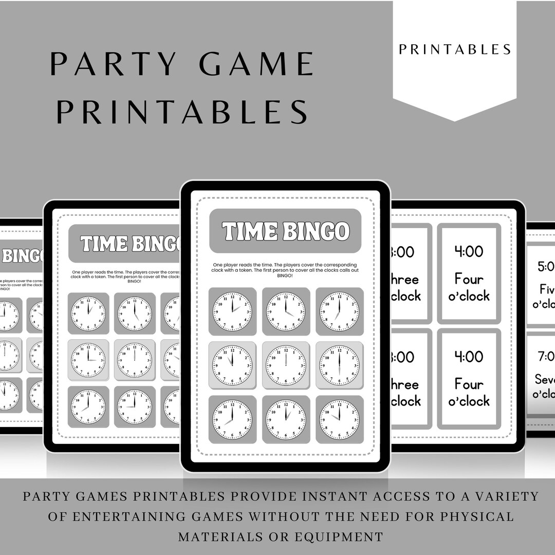 Grey Time Bingo Printable Game, Party Game Printable, Illustrated Bingo, Fun Activity, Instant ...