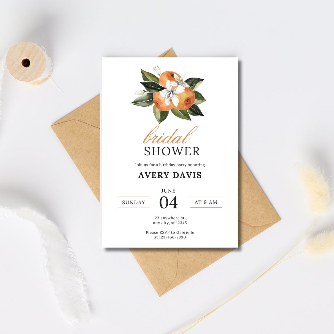 Citrus Theme Bridal Shower Invitation, Orange Wedding Shower Invite ...