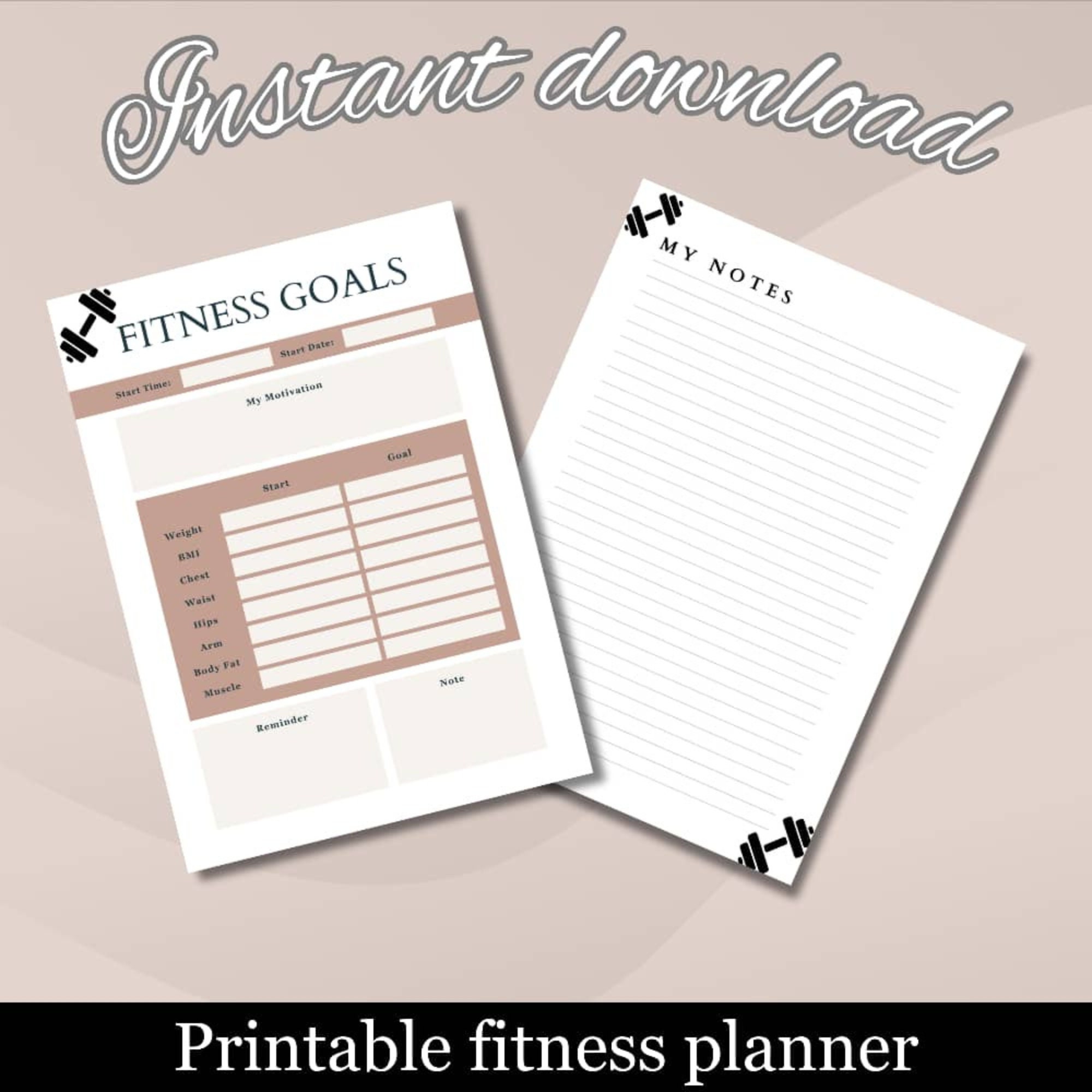 Modern Minimal Fitness Planner, Workout Planner, Health Journal, Daily ...