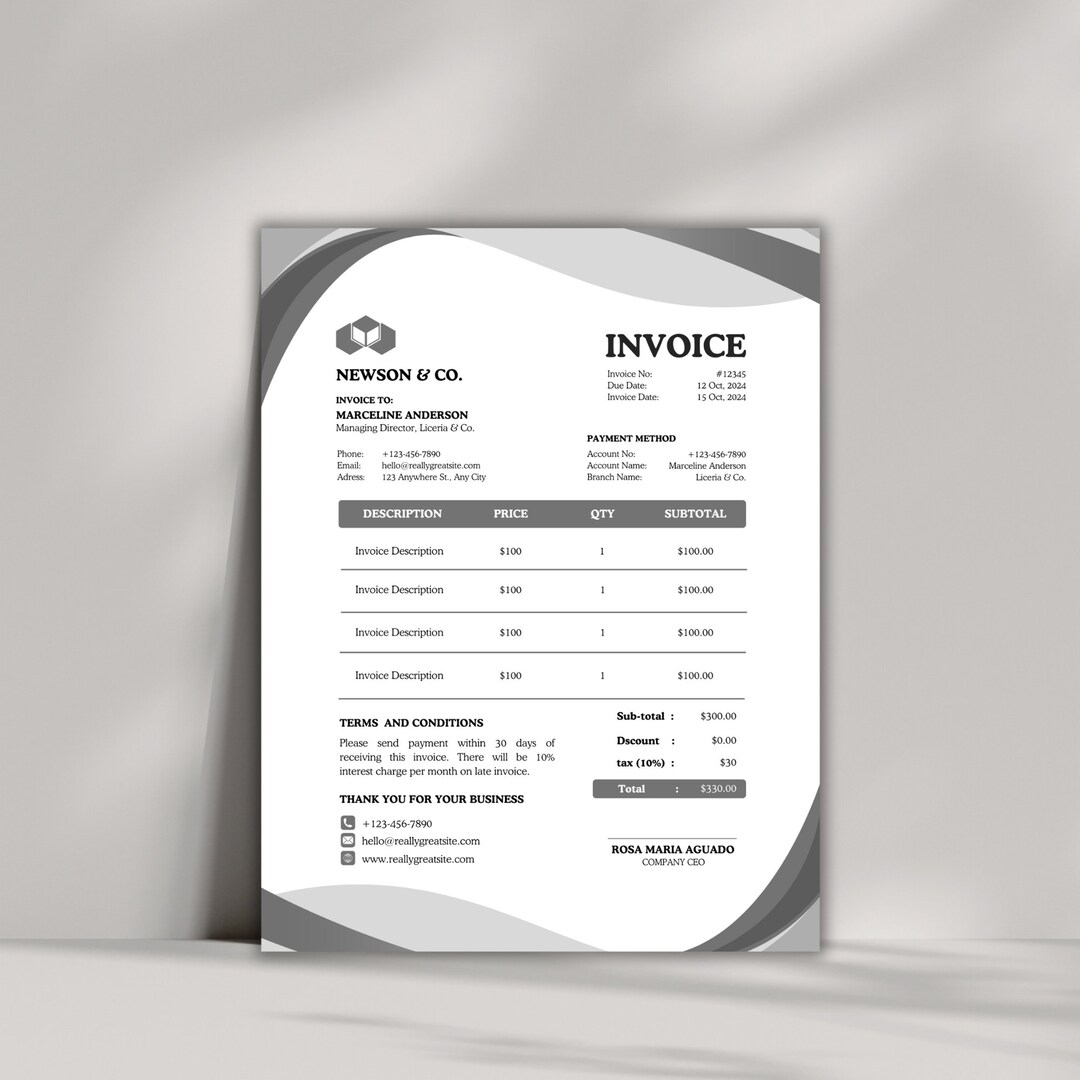 Grey Modern Personal Business Invoice, Professional Invoice Template ...