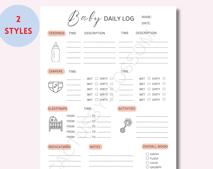 Printable Infant Daily Log, Baby Daily Tracker, Baby Schedule, Newborn ...