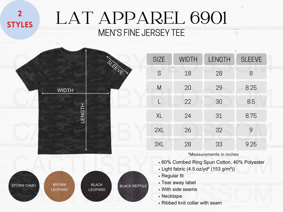 2 Size Chart Color Chart LAT Apparel 6901 Men's Fine Jersey Tee Size ...