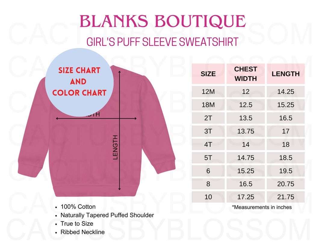 BUNDLE Size Chart Color Chart Blanks Boutique Mockup Etsy Tool Girl's ...