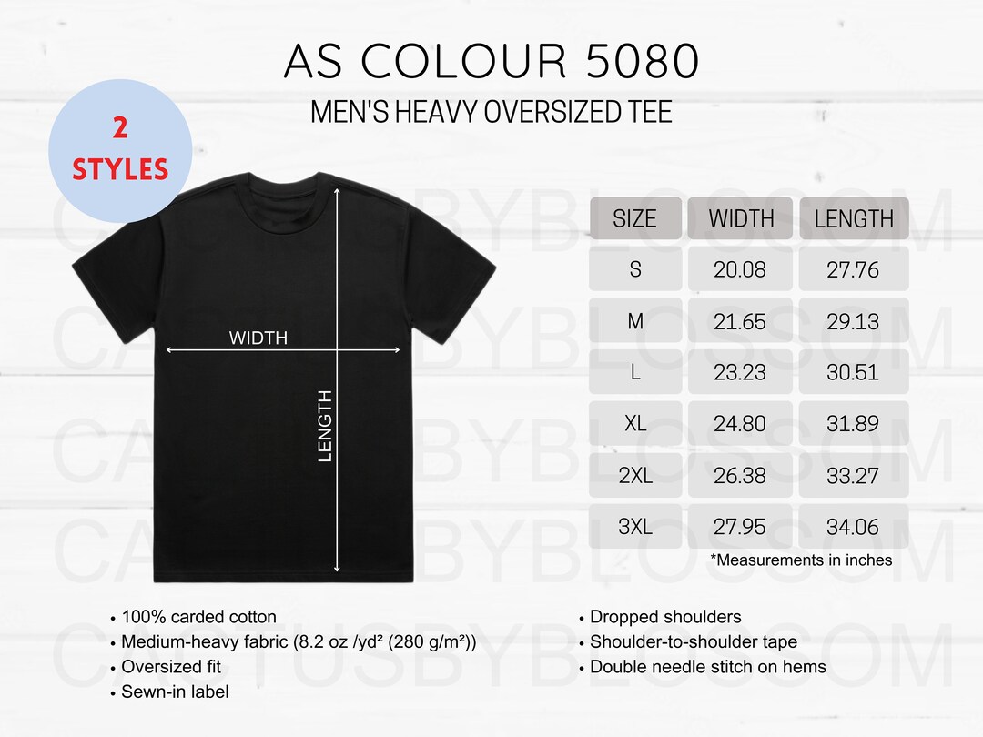 2 Size Chart AS COLOUR 5080 Men's Heavy Oversized Tee Etsy Listing Tool ...