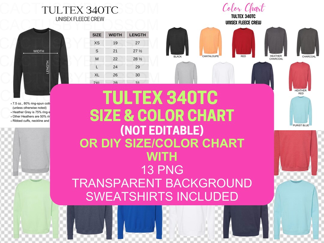 BUNDLE Size Chart Color Chart DIY Chart Tultex 340TC Mockup Unisex ...