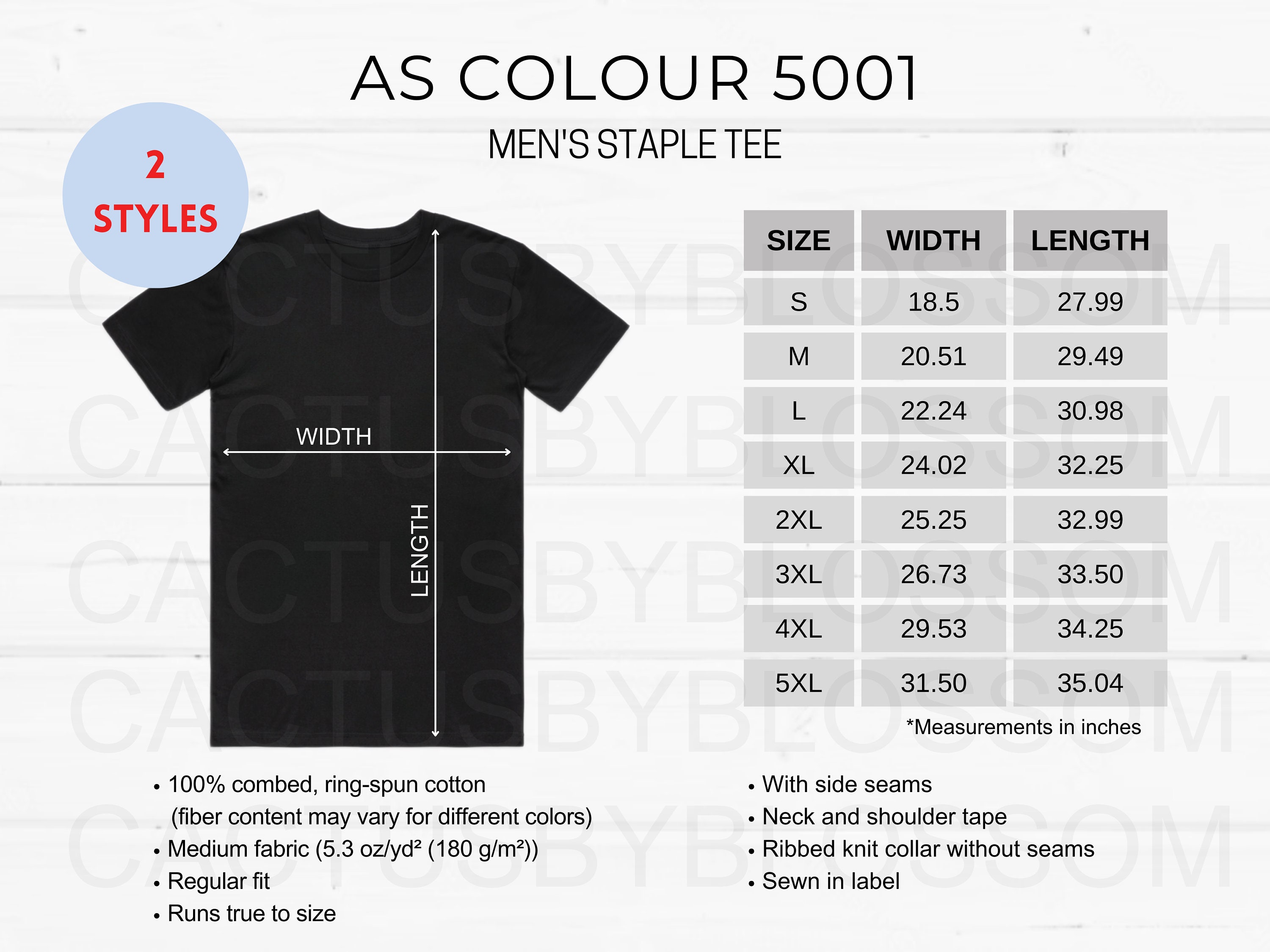 2 Size Chart AS COLOUR 5001 Men's Staple Tee Etsy Listing Tool Mockup ...