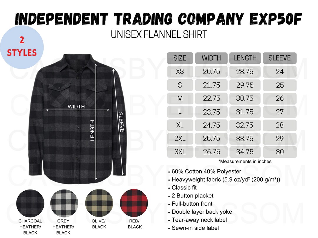 2 Size Chart Color Chart Independent Trading Company EXP50F Mockup ...