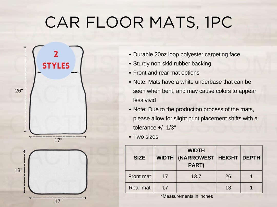 2 Size Chart Car Floor Mats 1 Pc Mockup Sizing All-over-prints Etsy ...