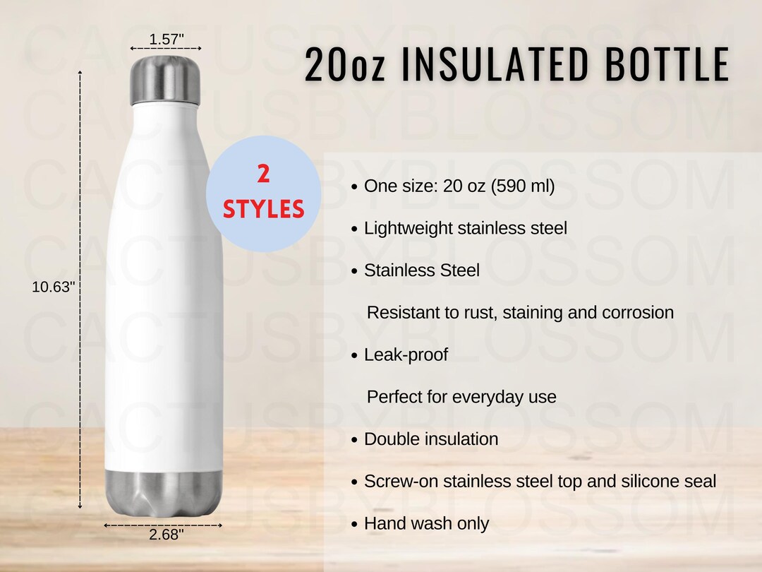 2 Size Chart 20 Oz Insulated Bottle Mockup Chart Sizing Chart Etsy ...
