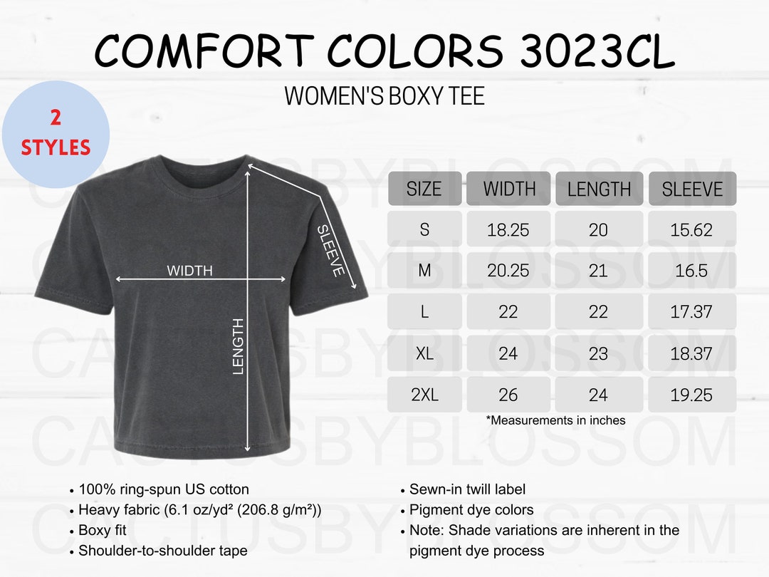 2 Size Chart Comfort Colors 3023CL Mockup for Etsy Tool Women's Boxy ...