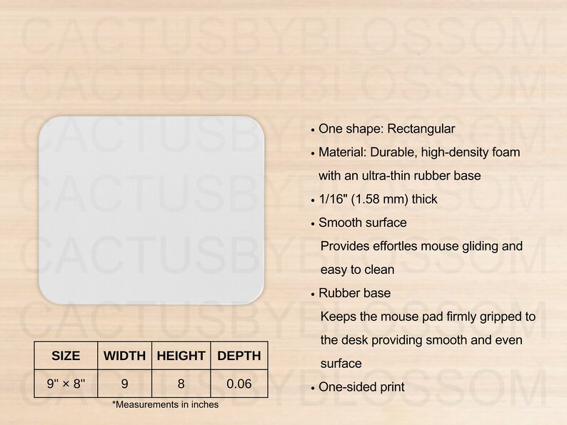 2 Size Chart Mouse Pad (rectangle) Mockup Chart AOP All Over Print Size ...