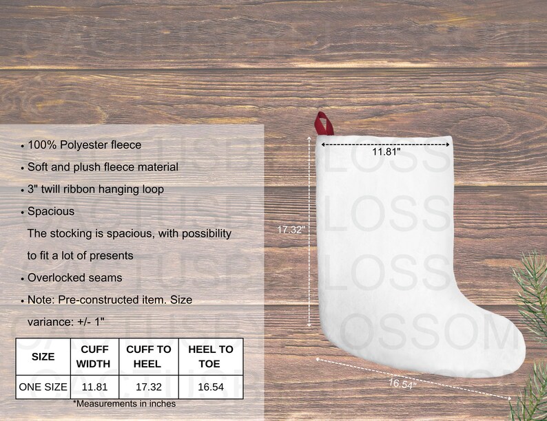 3 Size Chart Christmas Stockings Mockup Chart Ornament Size Chart AOP ...