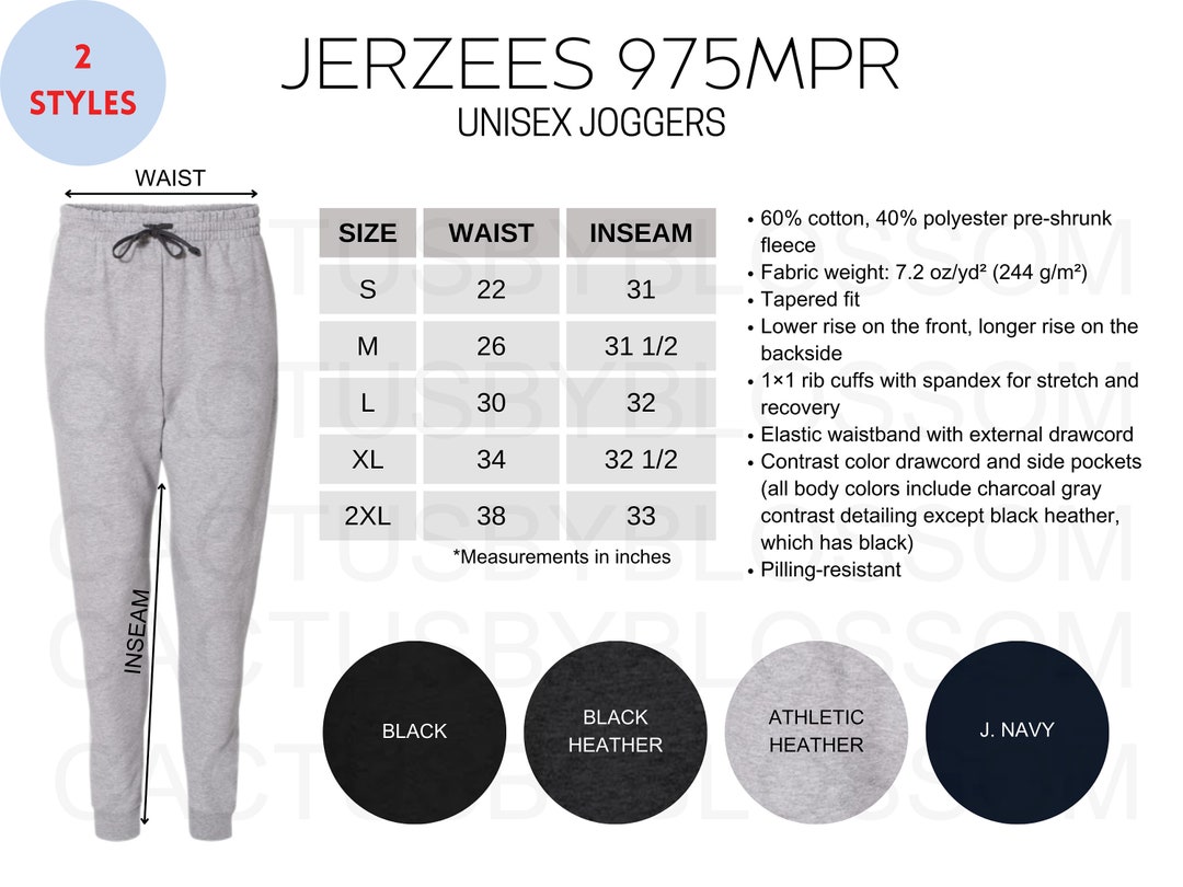 2 Size Chart Color Chart Jerzees 975MPR Mockup Chart Unisex Joggers Sizing Chart Etsy Mock up ...