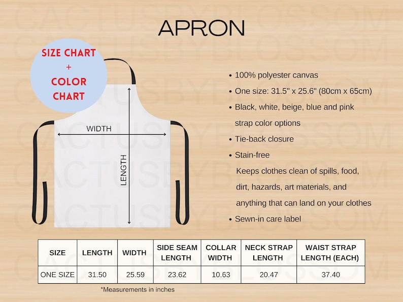 BUNDLE Size Chart Apron 5-color Straps Color Chart AOP All Over Print ...