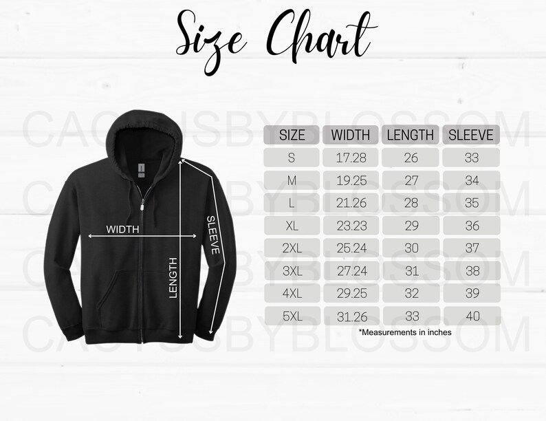 4 Size Chart Gildan 18600 Mockup Chart Unisex Heavy Blend Fullzip ...