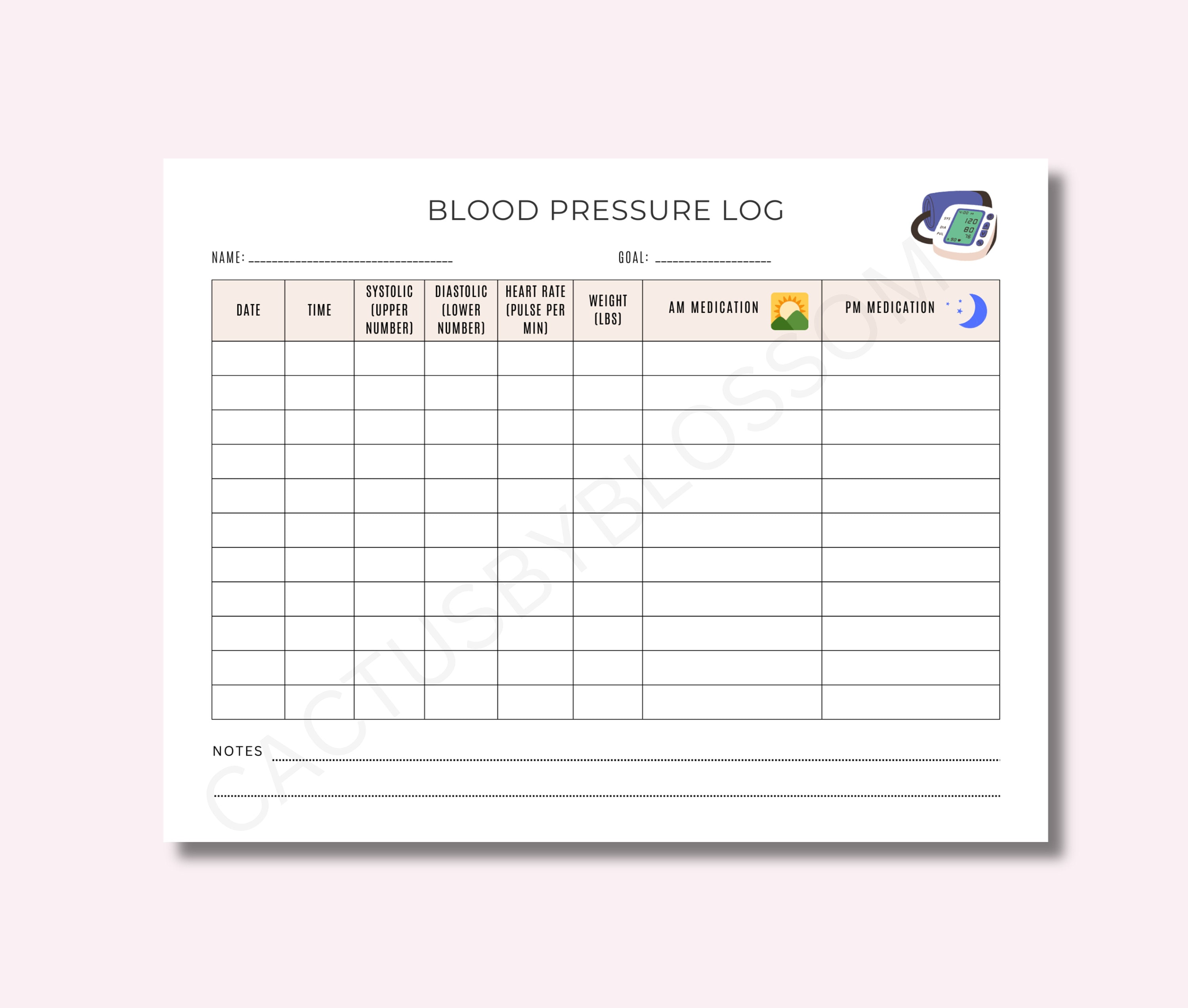 3 Blood Pressure Log Tracker Pressure Chart for Blood Log Doctor Visit ...