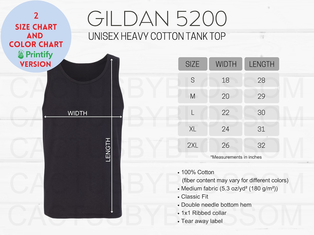 BUNDLE Size Chart Color Chart Gildan 5200 Mockup Etsy Tool Unisex Heavy ...