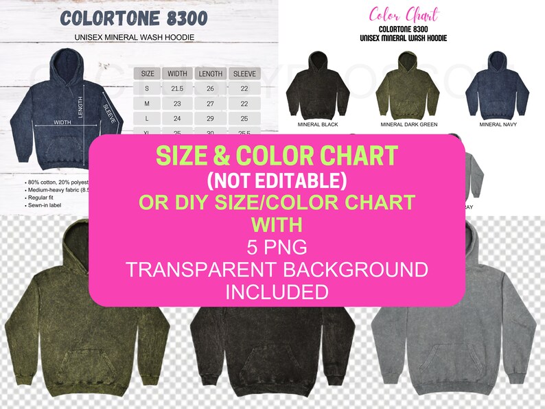 BUNDLE Size Chart Color Chart DIY Canva Colortone 8300 Mockup Etsy Tool ...