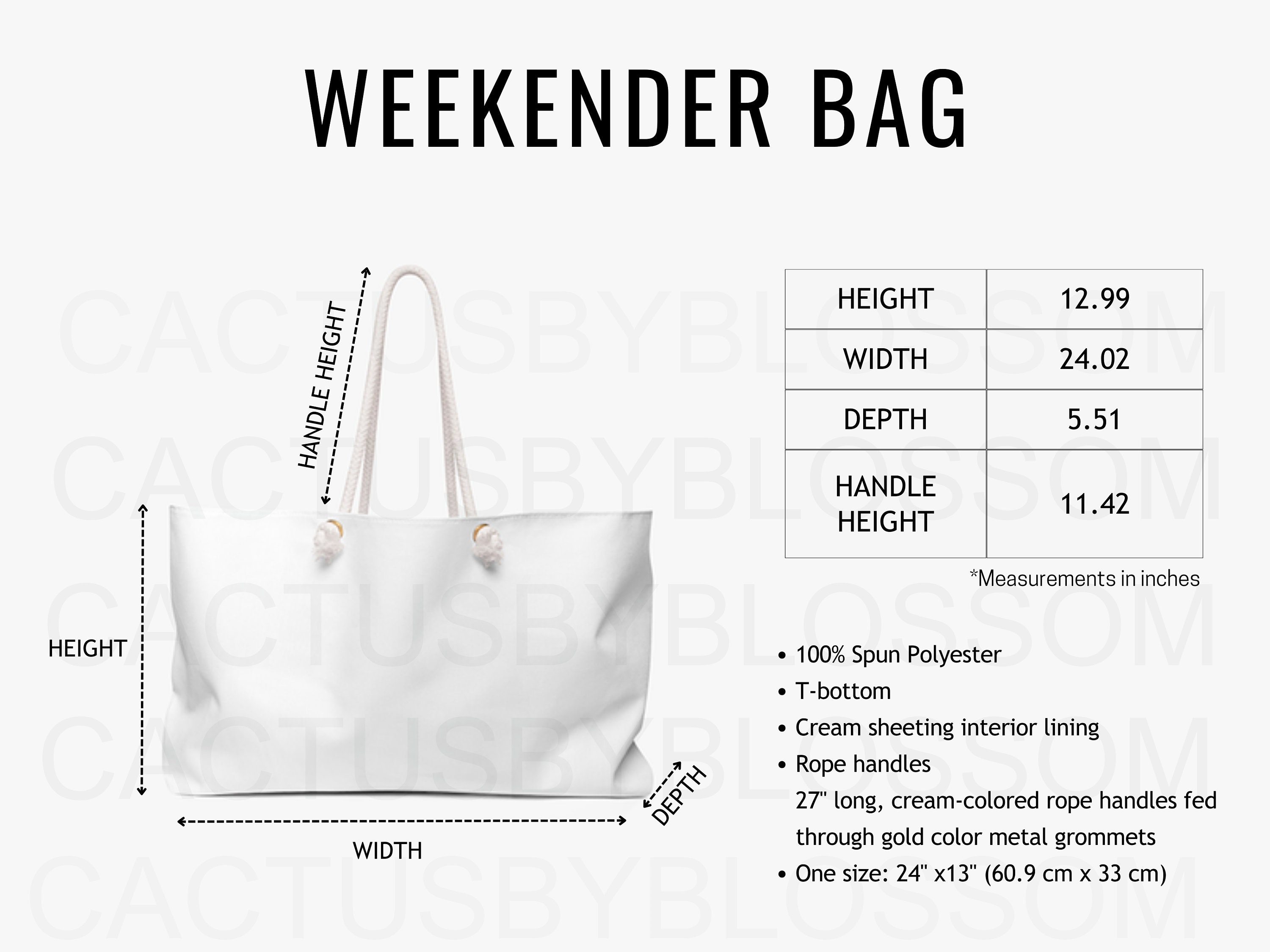 2 Size Chart Weekender Bag Mockup Etsy Tool Polyester Weekend Bag Size ...