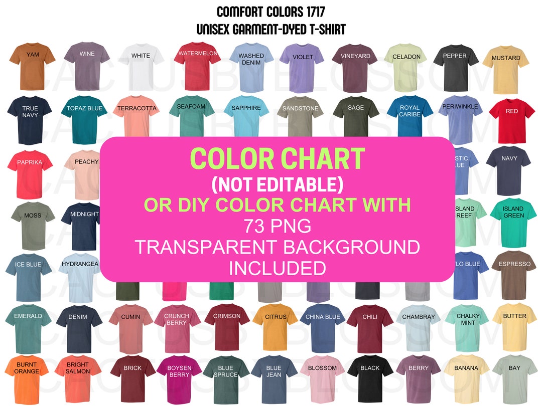 Color Chart DIY Chart Comfort Colors 1717 Mockup Tool Unisex Garment ...