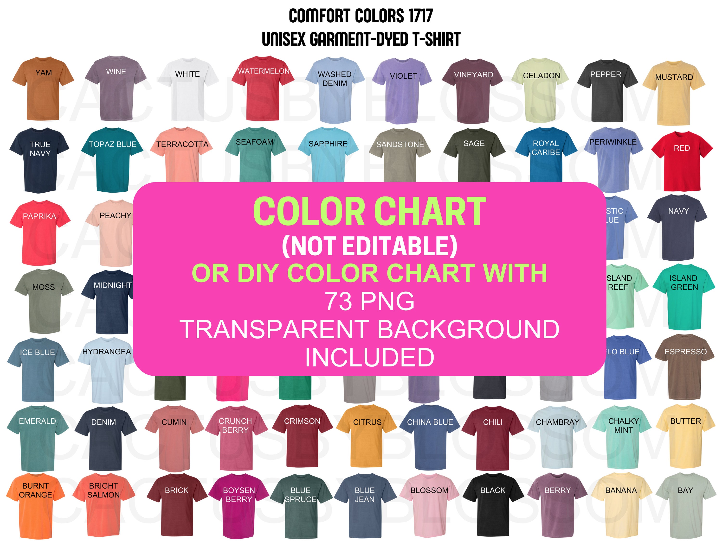 Color Chart DIY Chart Comfort Colors 1717 Mockup Tool Unisex Garment ...