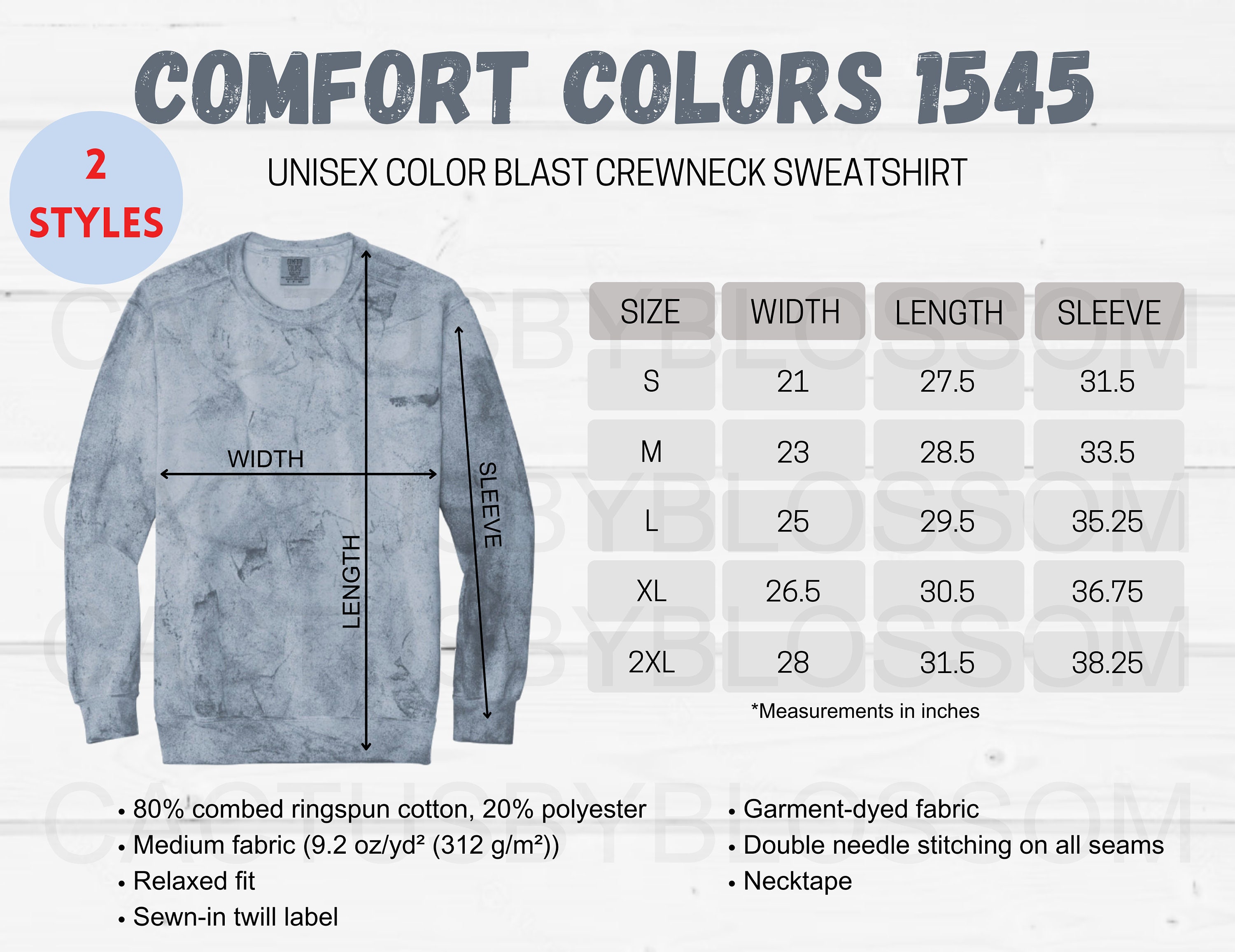 2 Size Chart Comfort Colors 1545 Mockup Chart Unisex Color - Etsy