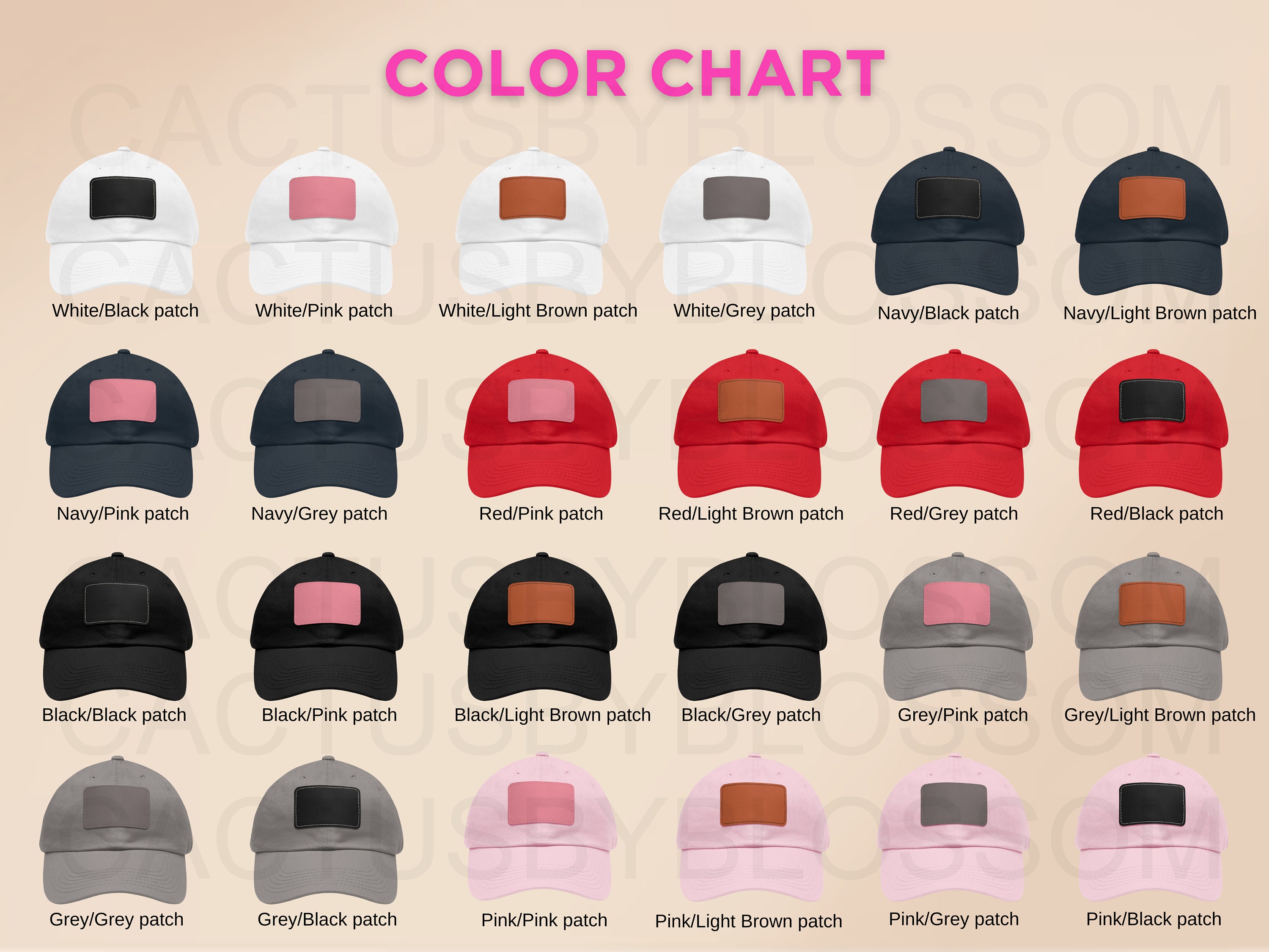 BUNDLE Size Chart Color Chart Dad Hat With Leather Patch rectangle ...