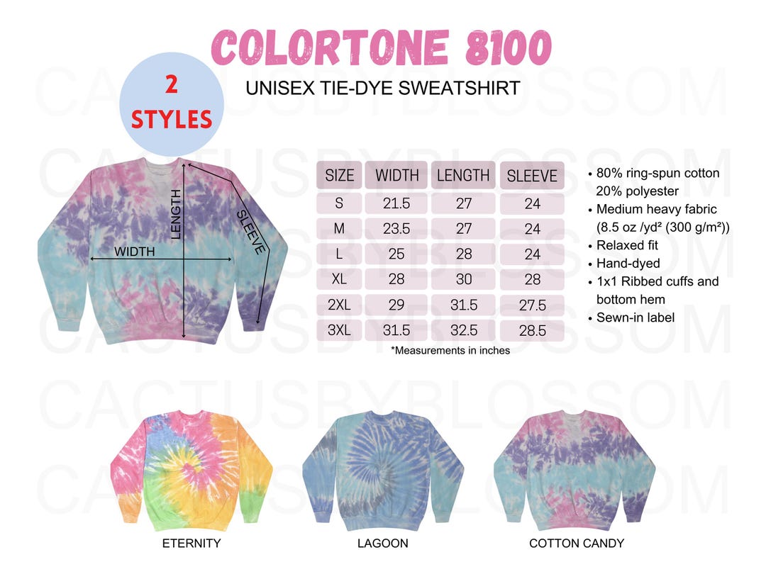 2 Size Chart Color Chart Colortone 8100 Mockup Listing Etsy Tool Unisex ...