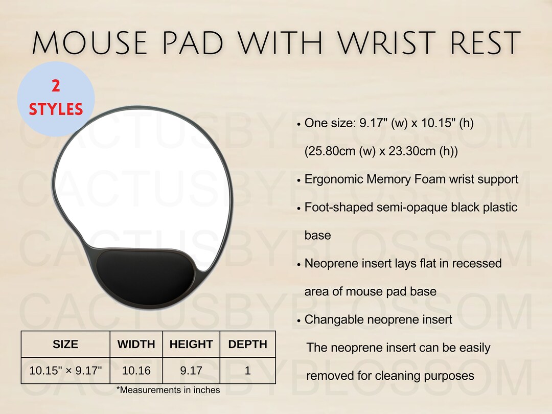 2 Size Chart Mouse Pad With Wrist Rest Mockup Chart AOP All Over Print ...