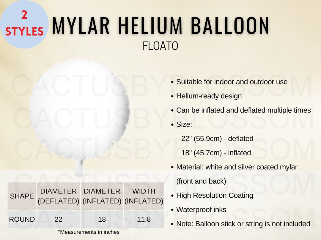 2 Size Chart Mylar Helium Balloon Mockup Chart AOP Sizing Chart Etsy ...