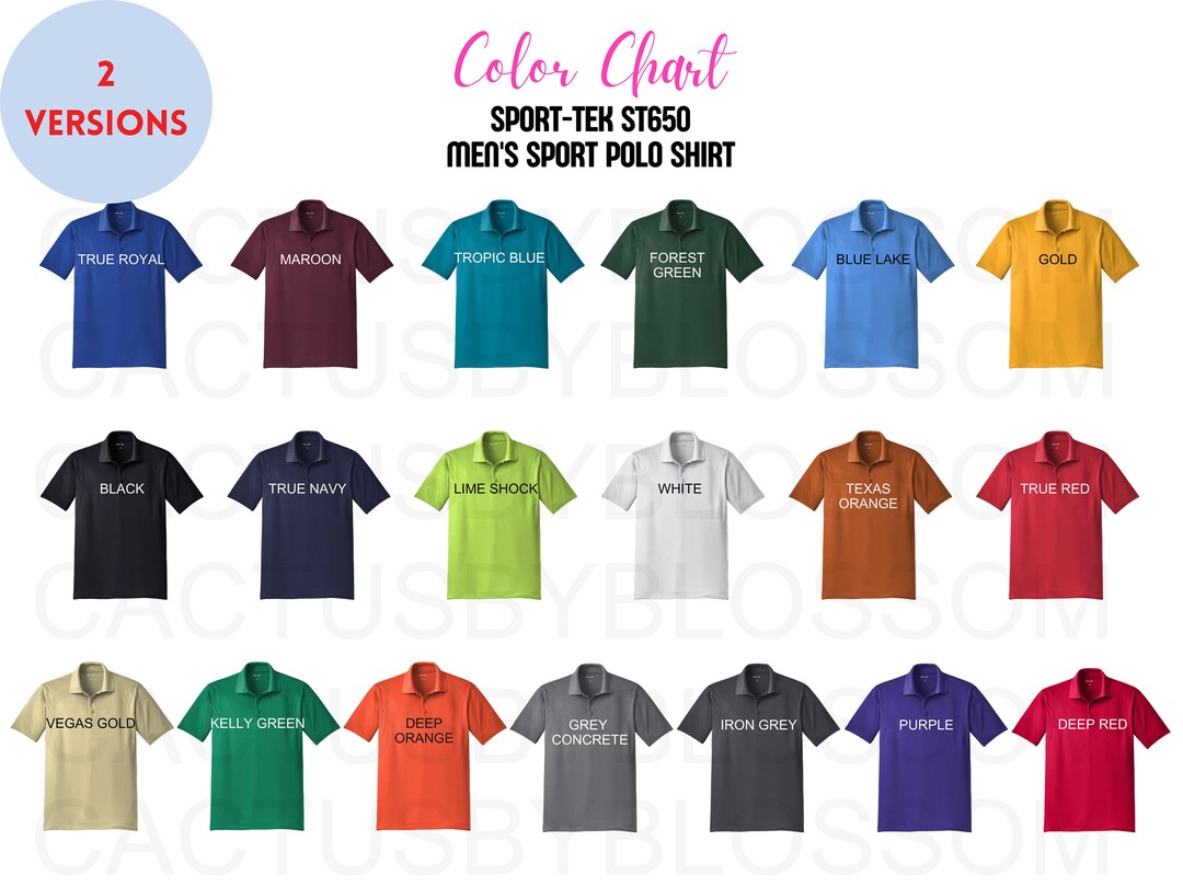 2 Color Chart Sport-tek ST650 Mockup Etsy Tool Men Sport Polo Shirt for ...