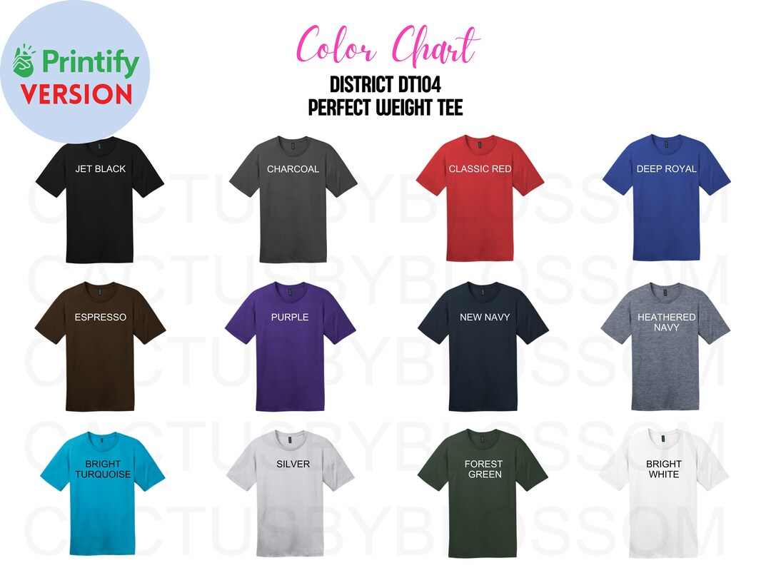Color Chart District DT104 Mock up Chart Etsy Tool Perfect Weight Tee ...