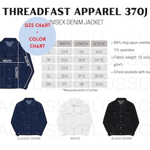 BUNDLE Size Chart Color Chart Threadfast Apparel 370J Unisex Denim ...