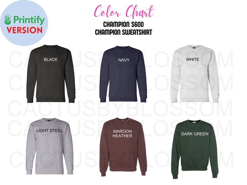 3 Color Chart Champion S600 Mockup Etsy Tool Powerblend Crewneck ...
