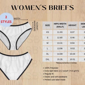 2 Size Chart Women's Briefs (AOP) Mockup Etsy Tool Sizing XS-2XL All ...