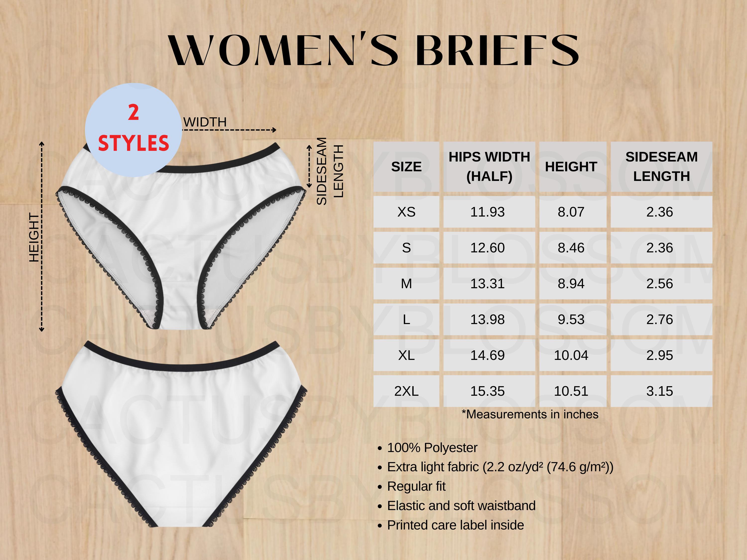 2 Size Chart Women's Briefs (AOP) Mockup Etsy Tool Sizing XS-2XL All ...
