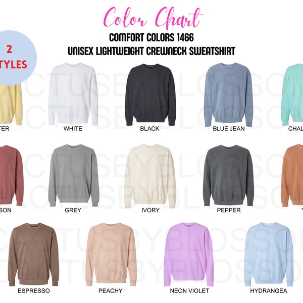 Comfort Colors 1466 Color Chart - Etsy
