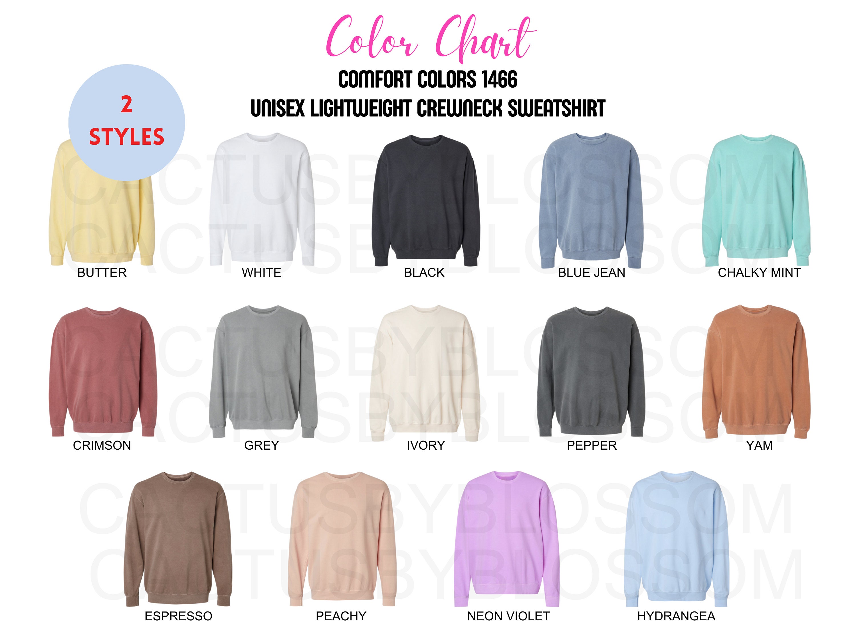 2 Color Chart Comfort Colors 1466 Mockup Unisex Lightweight Crewneck Sweatshirt Etsy Mockup